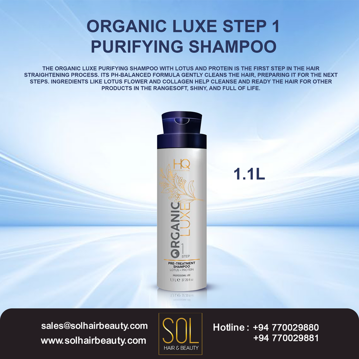 Organic Luxe Step 1 – Purifying Shampoo 1.1ltr – SOL Hair & Beauty